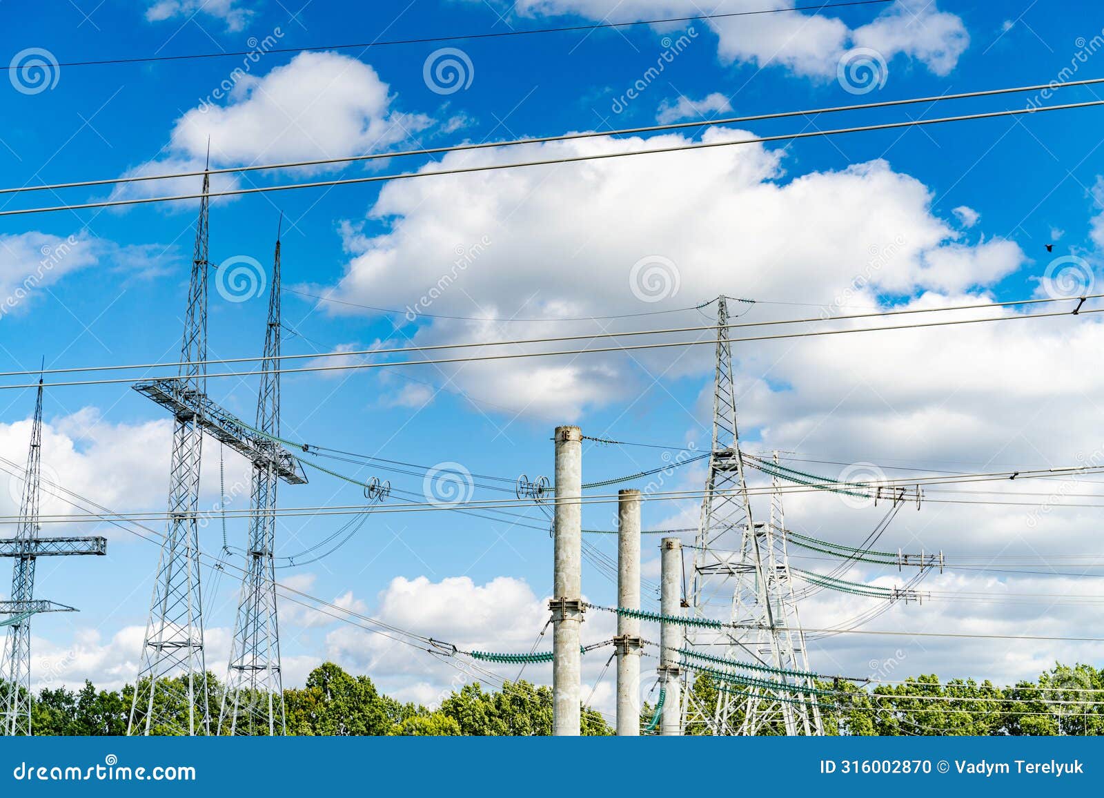 Electrical High Voltage Tower Construction. Modern Electricity Industry ...