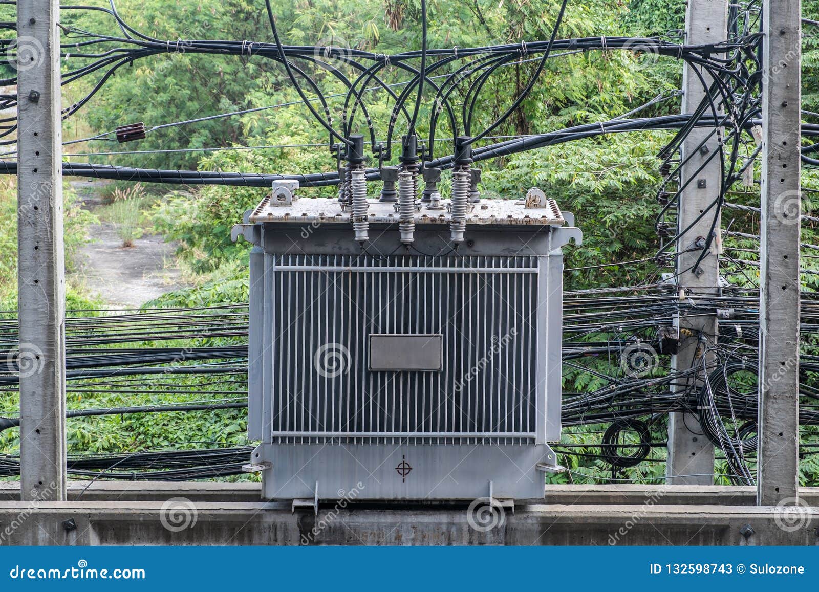 Electrical High Voltage Transformer on Concrete Pole. Stock Image ...