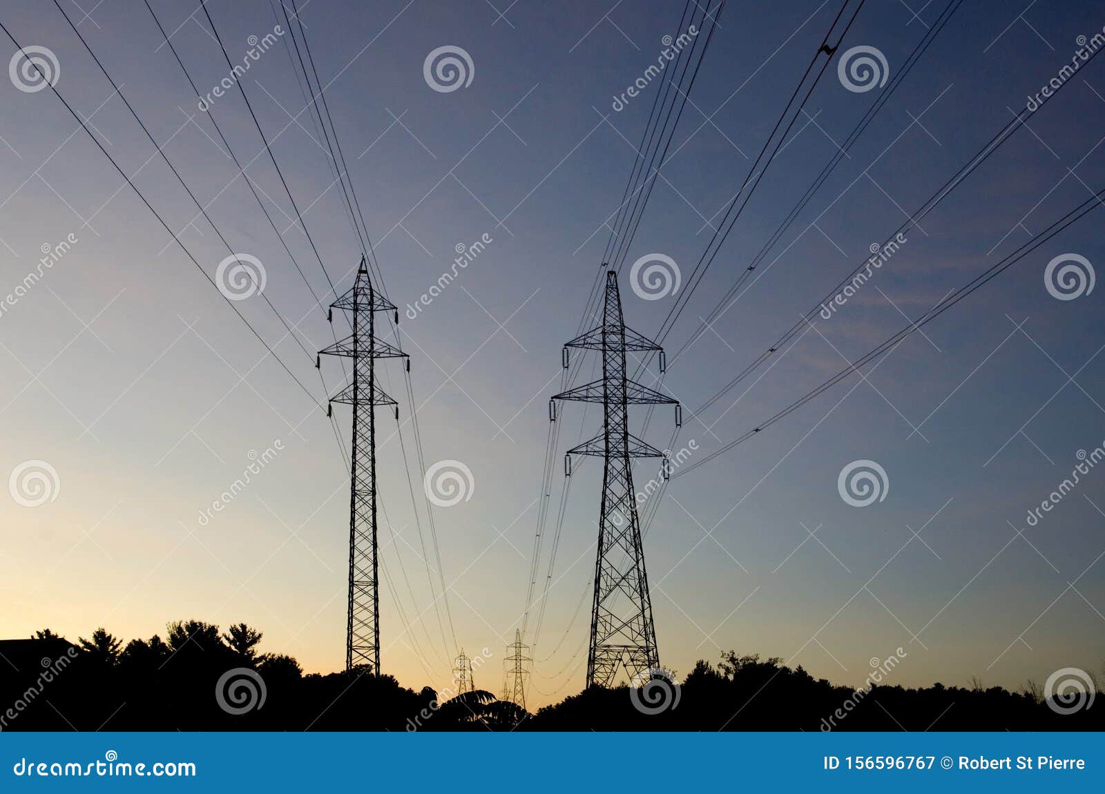 Electrical Hydro Towers and Cables at Sunset Stock Image - Image of ...