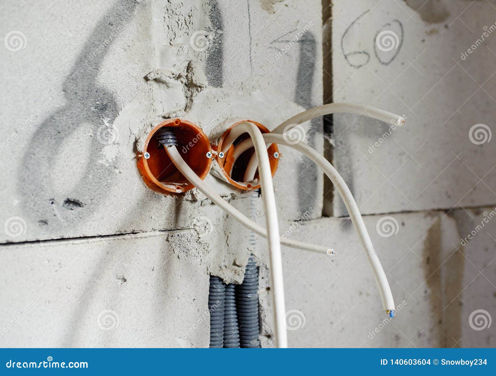 Electrical Installation in New House Stock Photo - Image of wall ...