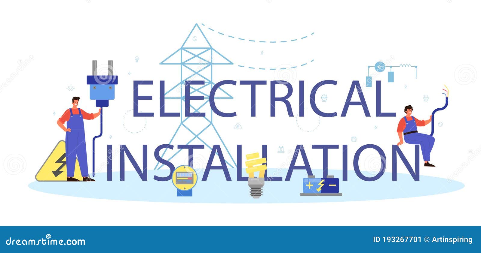 Electrical Installation Service Typographic Header. Professional Worker ...