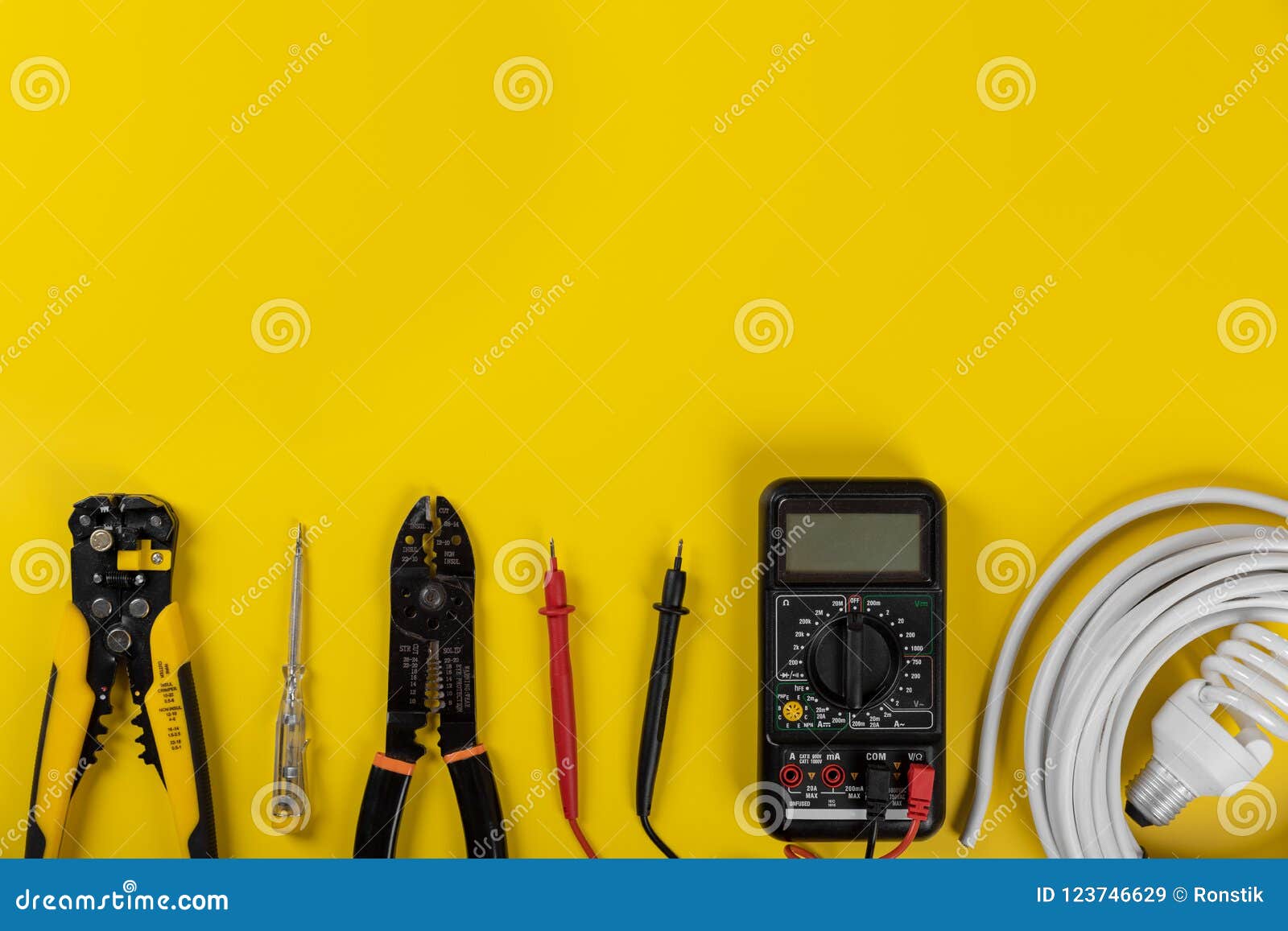 Electrical Installation Tools on Yellow Background Stock Image - Image ...