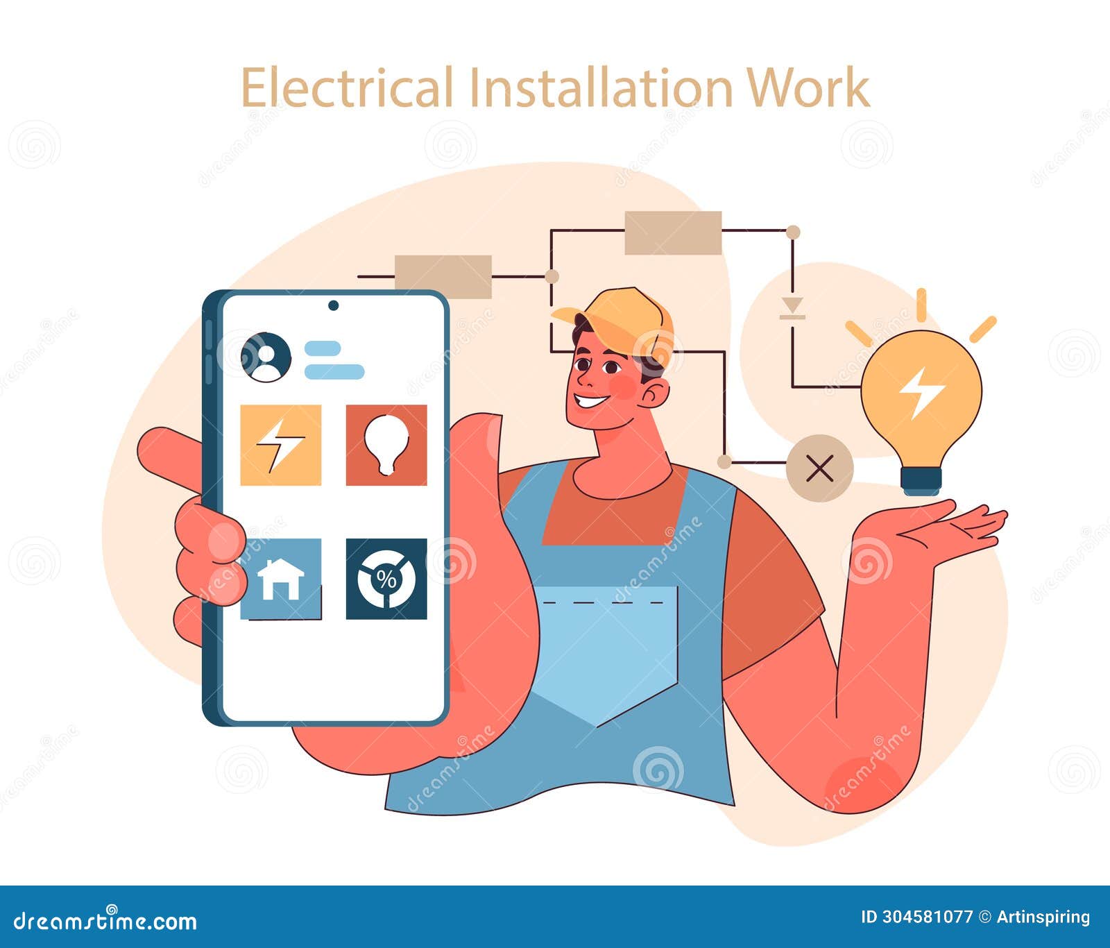 Electrical Installation Work Concept. Electrician with Smart Device ...