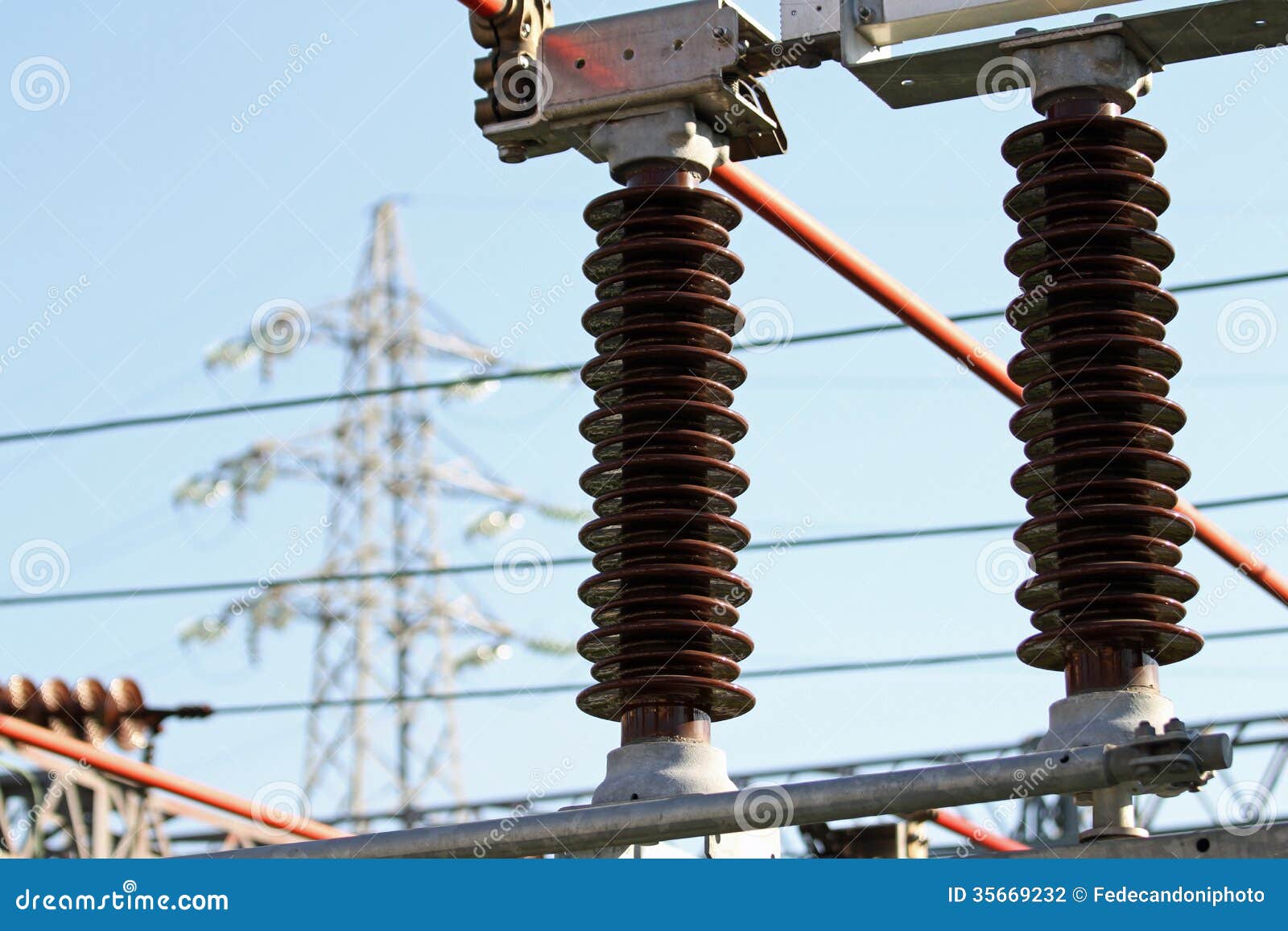 Electrical Insulators, a High-voltage Power Station Stock Photo - Image ...