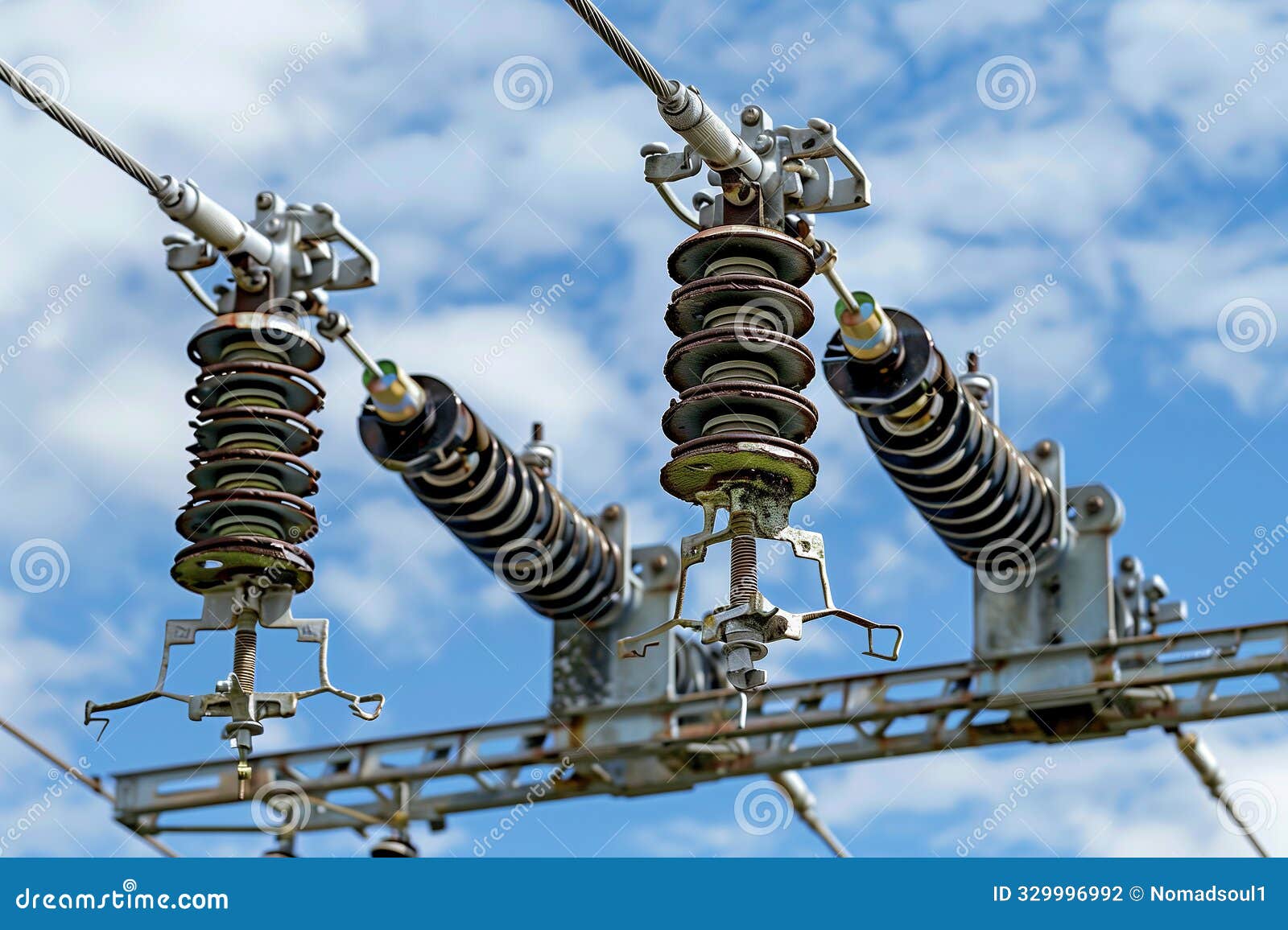 Electrical Insulators on a Power Line. Generative AI Stock Photo ...