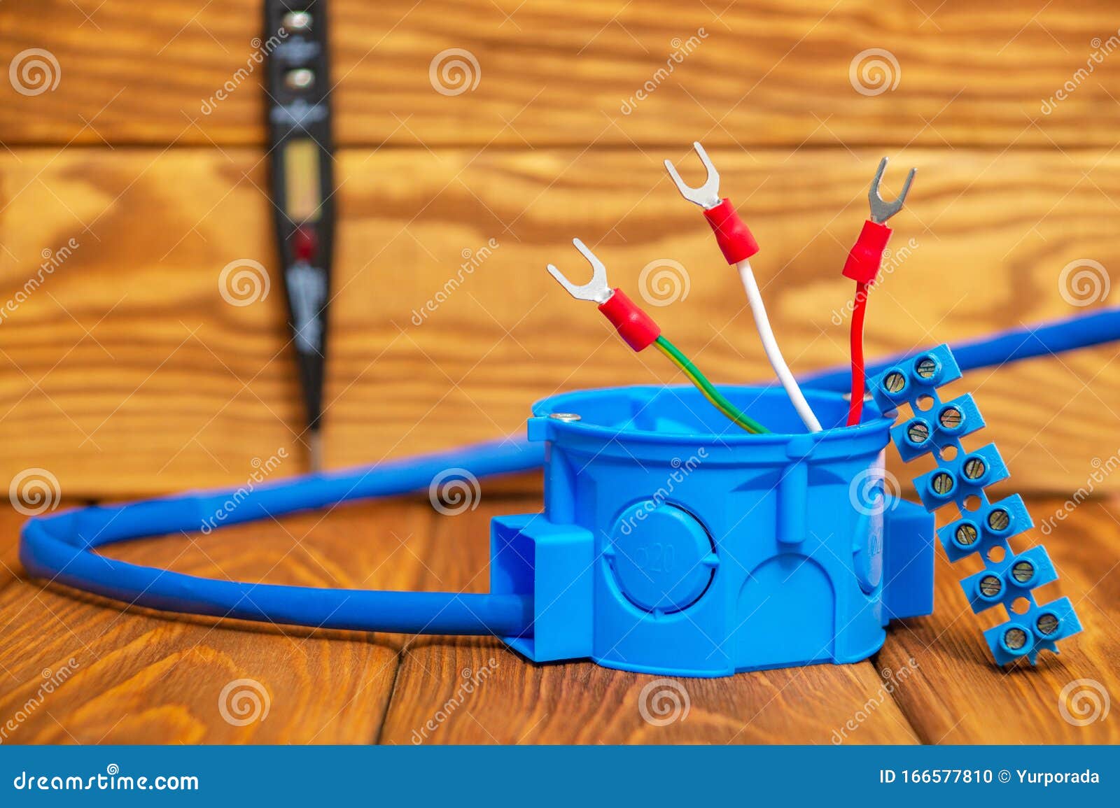 Electrical Junction Blue Box with Cable Wire Used in the Electric ...
