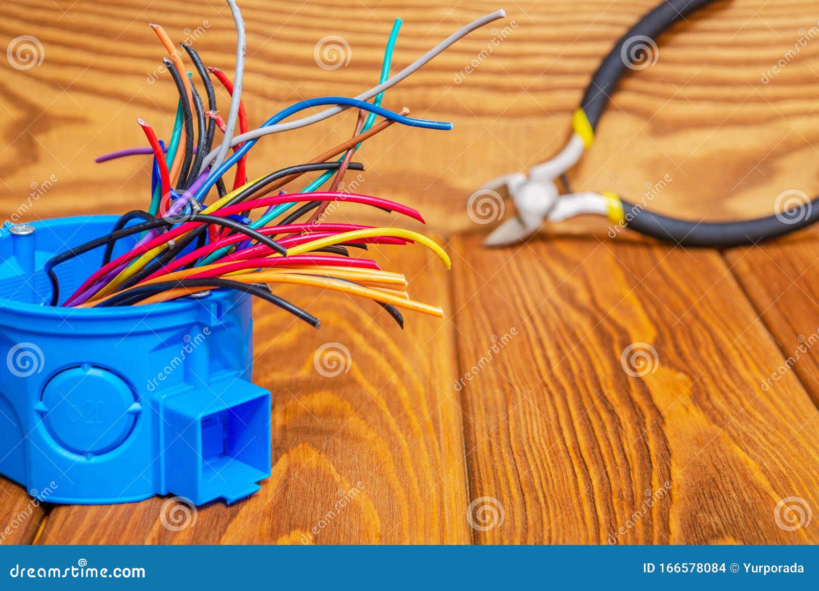 Electrical Junction Blue Box with Cable Wire Used in the Electric ...