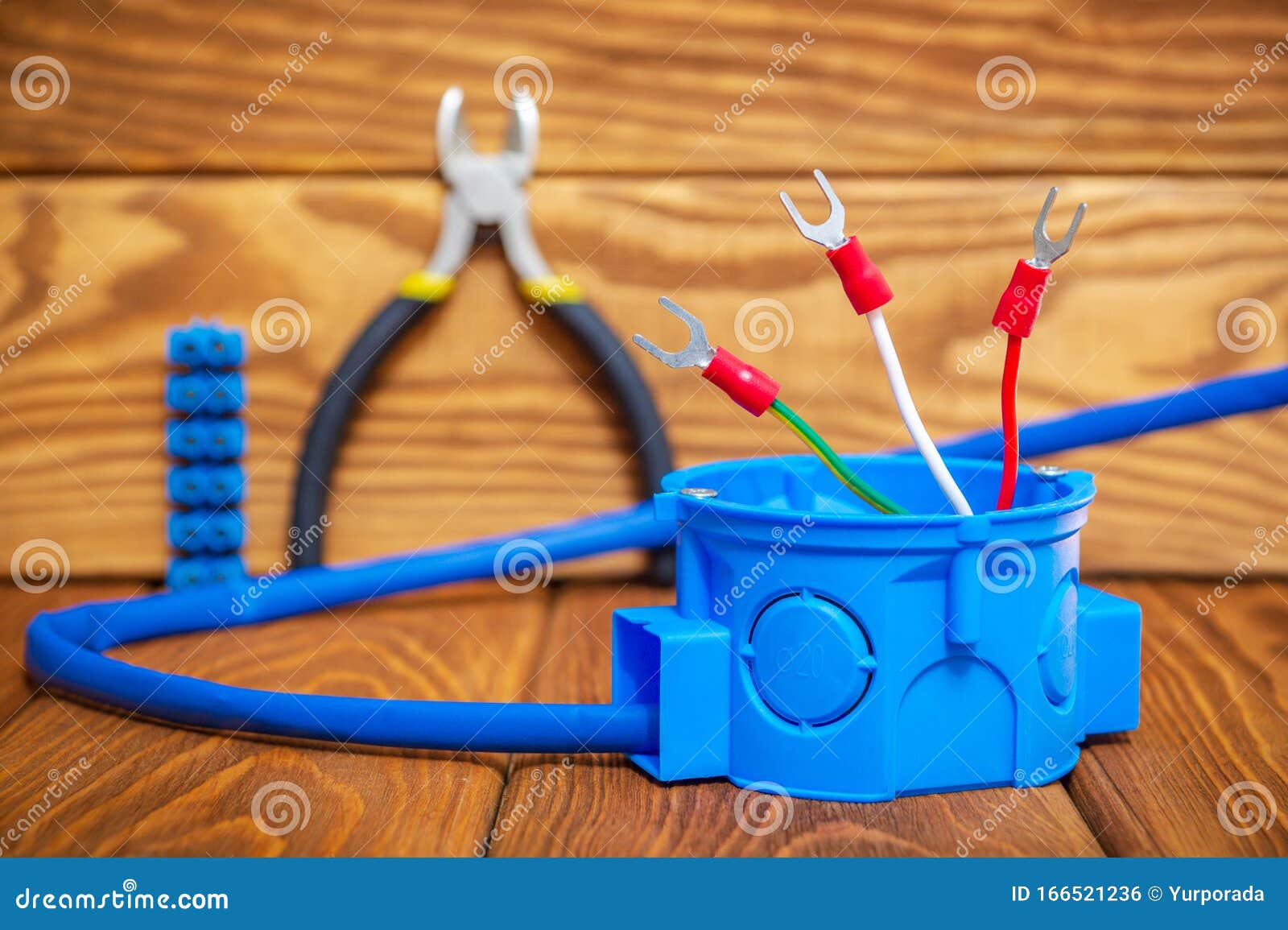 Electrical Junction Blue Box with Cable Wire Used in the Electric ...