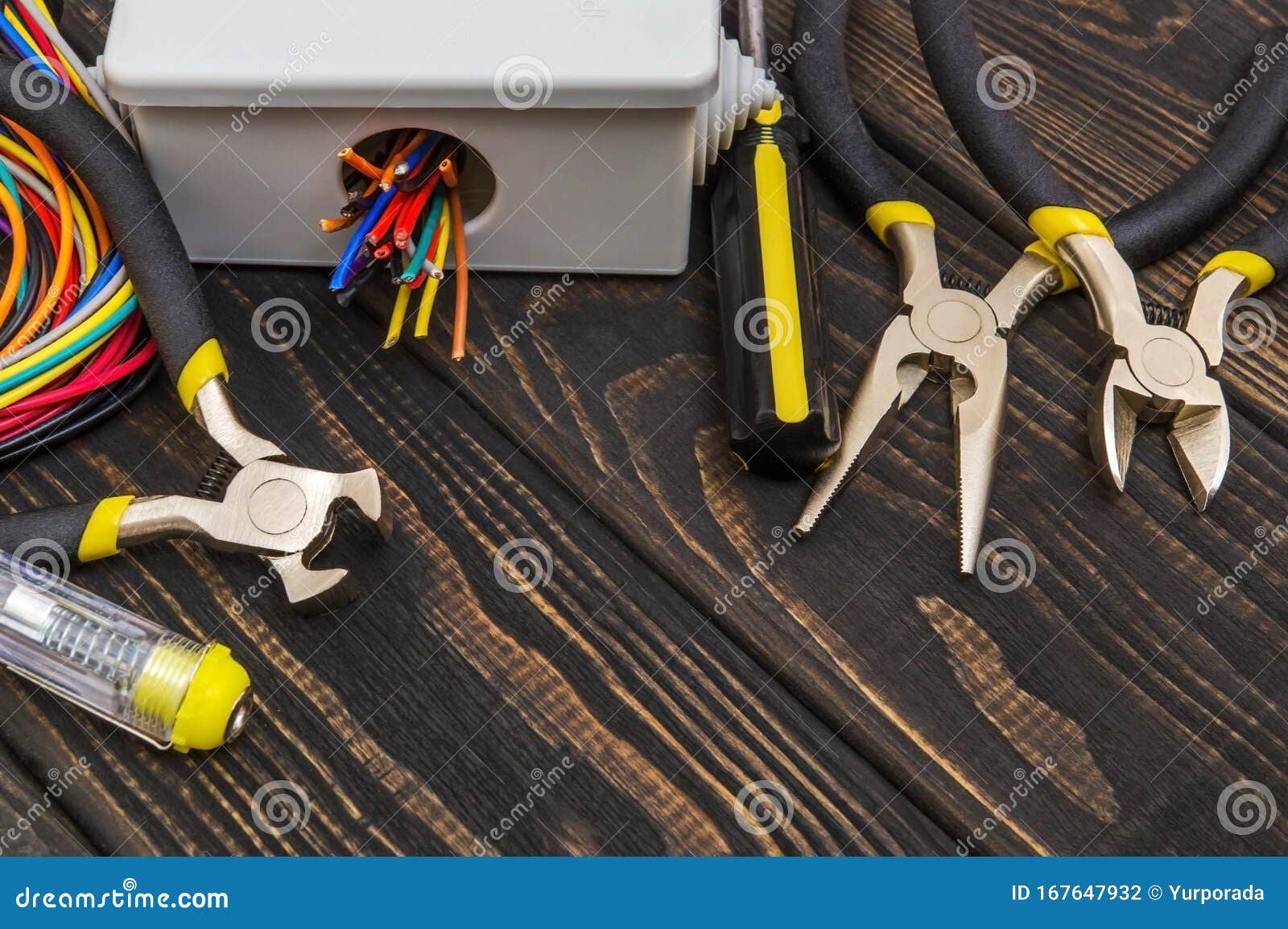 Electrical Junction Box with Cables Wire and Tools Used in the Electric ...