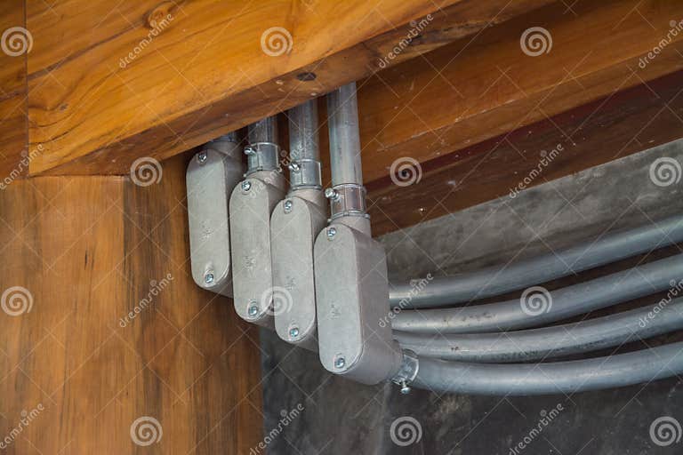 Electrical Junction Box with Galvanized Conduit Pipe Connection Stock ...