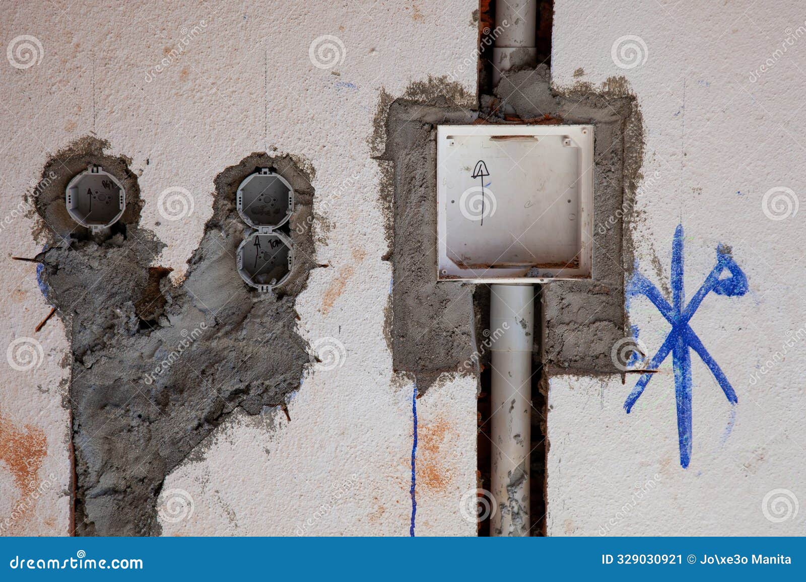 Electrical Junction Box Mounted on a Construction Site Wall. Stock ...