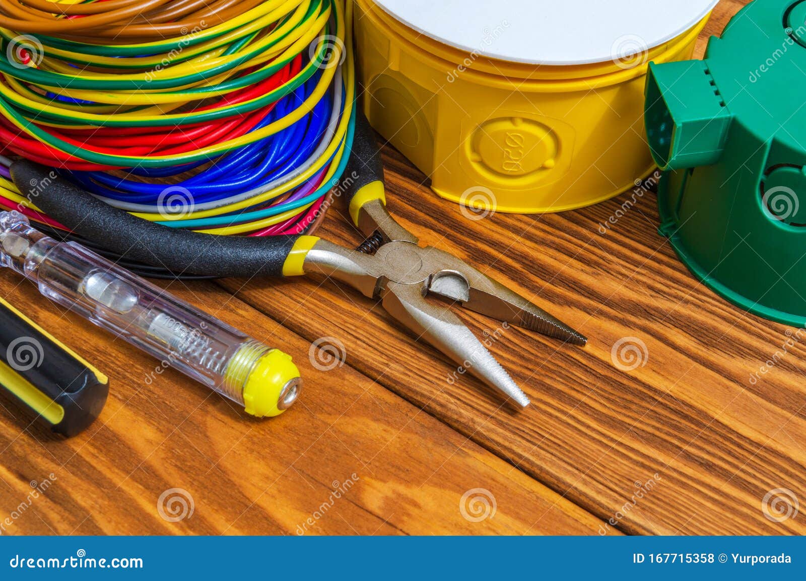 Electrical Junction Boxs with Cables Wire and Tool Used in the Electric ...