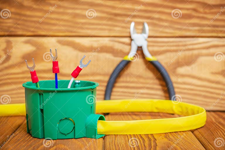 Electrical Junction Green Box with Cable Wire Used in the Electric ...