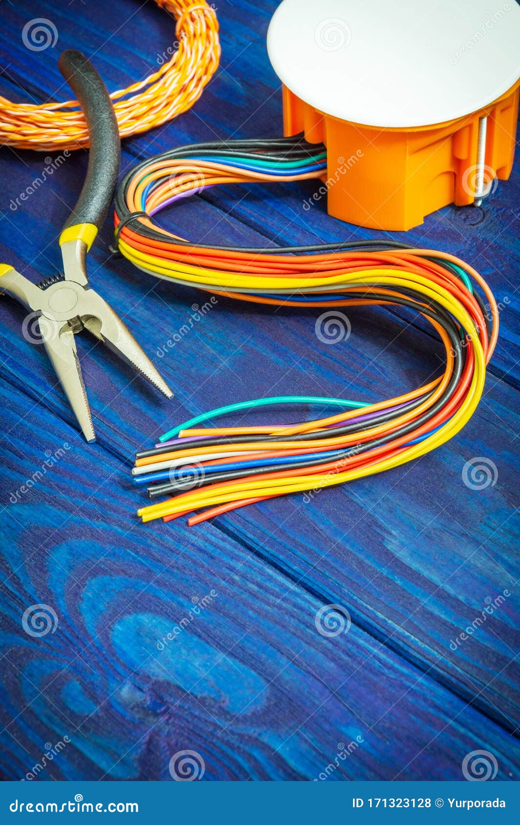 Electrical Junction Orange Box with Wires and Tool Usually Used in the ...