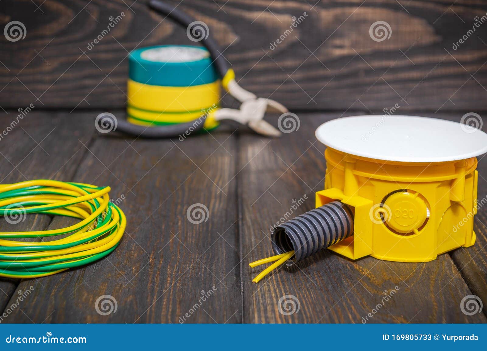 Electrical Junction Yellow Box with Wires Used in the Electric ...