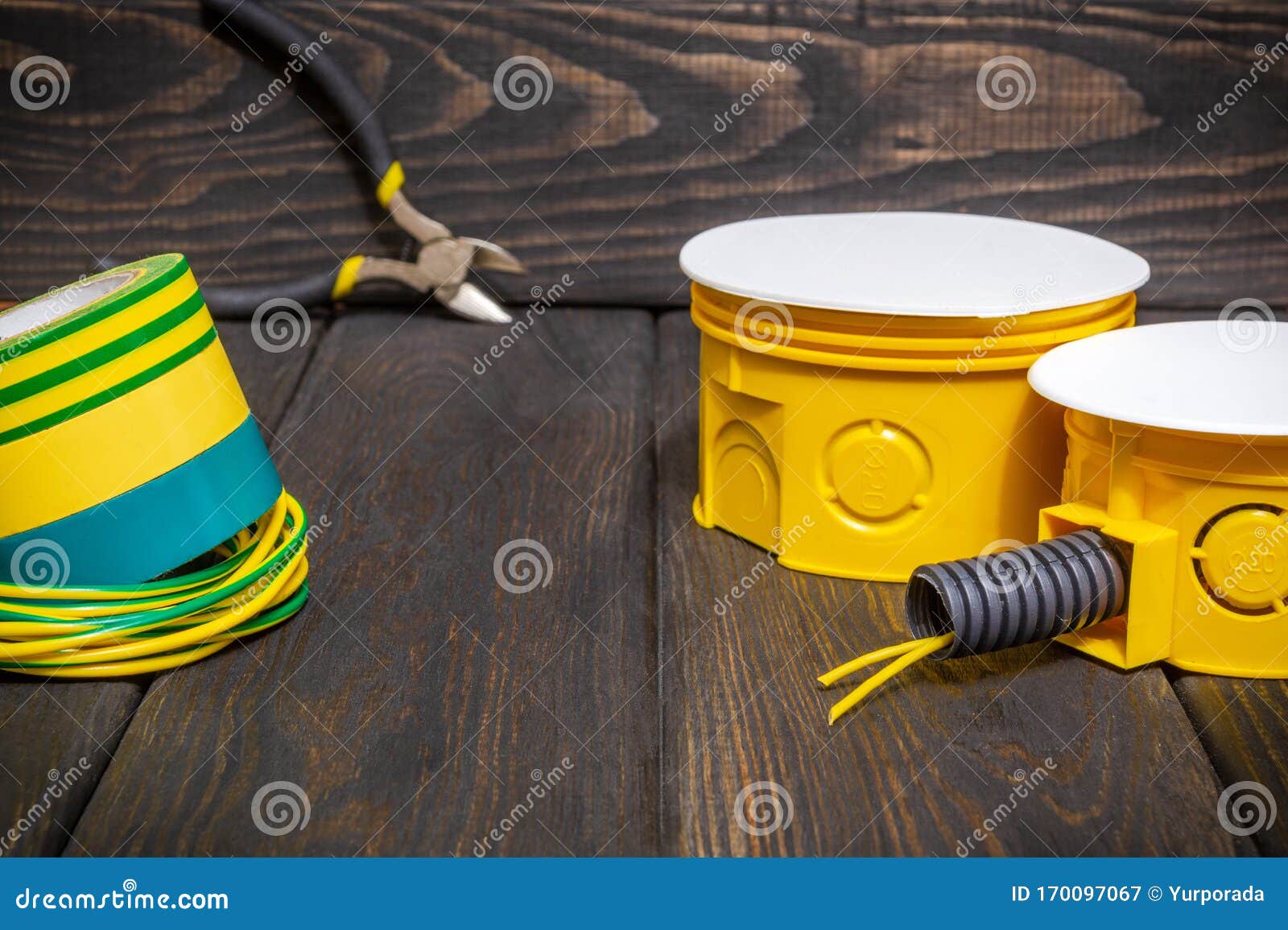 Electrical Junction Yellow Boxs with Wires Used in the Electric ...