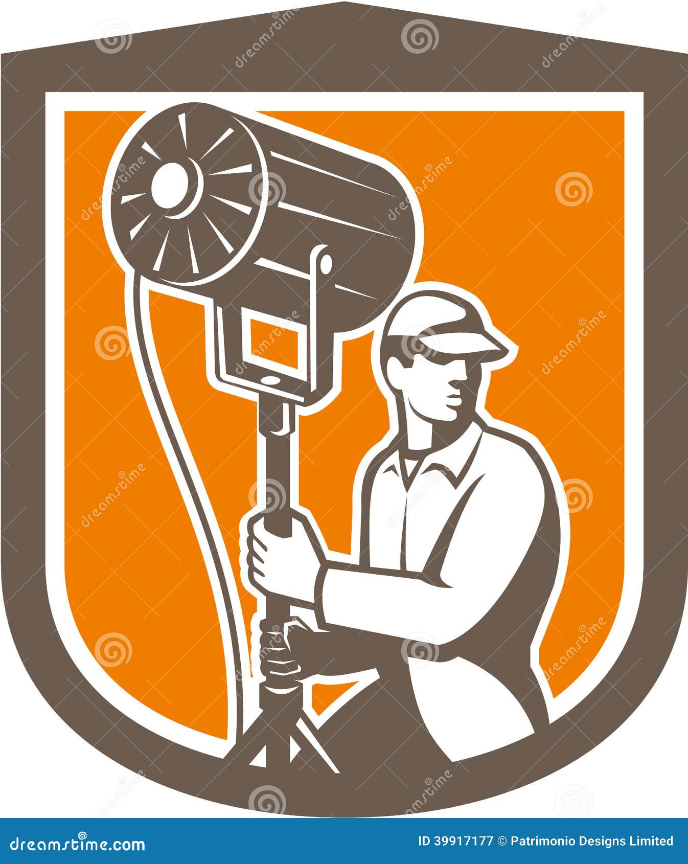Electrical Lighting Technician with Spotlight Shield Stock Vector ...