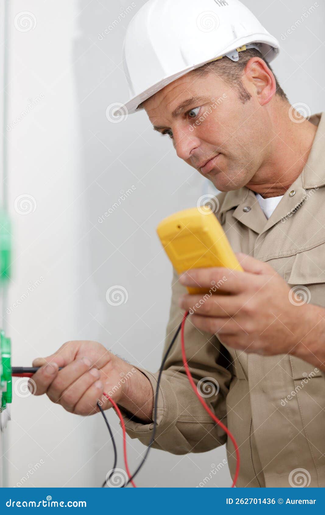 Electrical Man Checks Phase Rottation for High Voltage Cable Stock ...