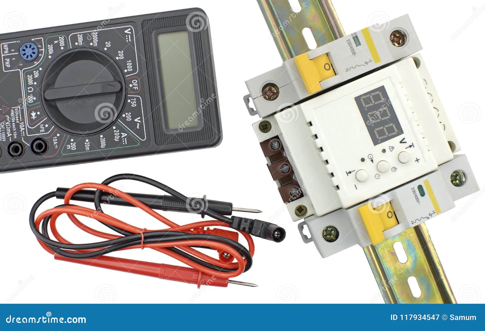 Electrical Modular Circuit Breaker and Digital Multimeter Stock Image ...