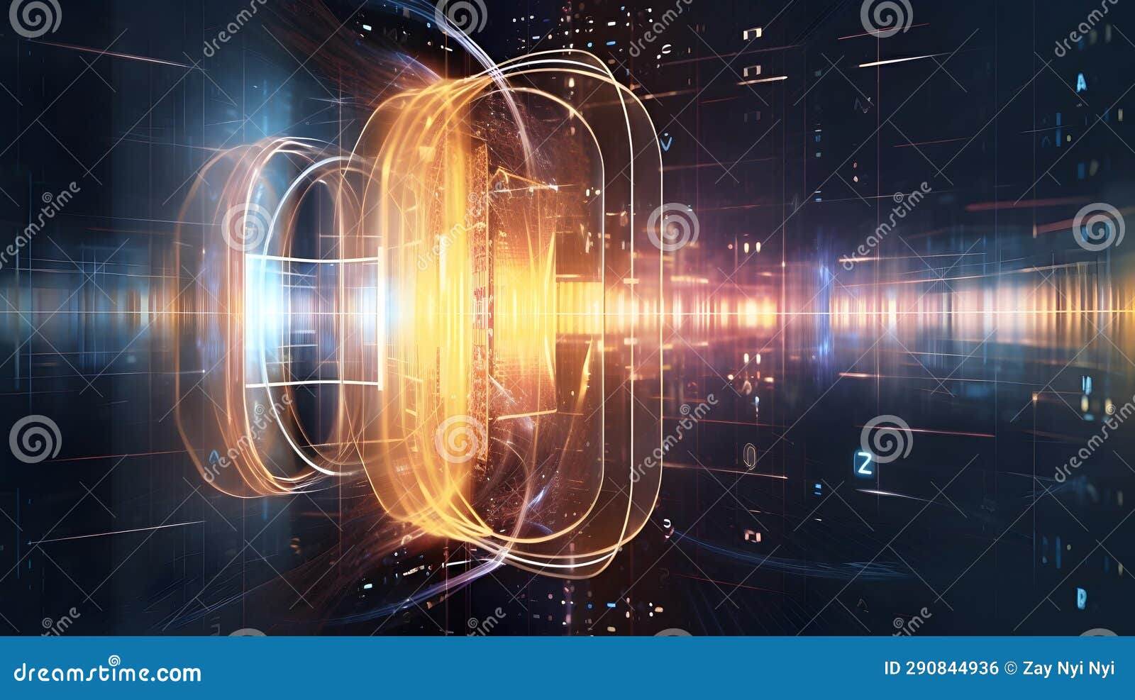 Electrical Neon Rings Abstract Background. Quantum Computing, Cloud ...