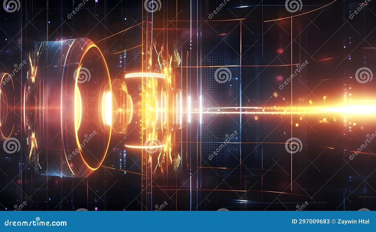 Electrical Neon Rings Abstract Background. Quantum Computing, Cloud ...