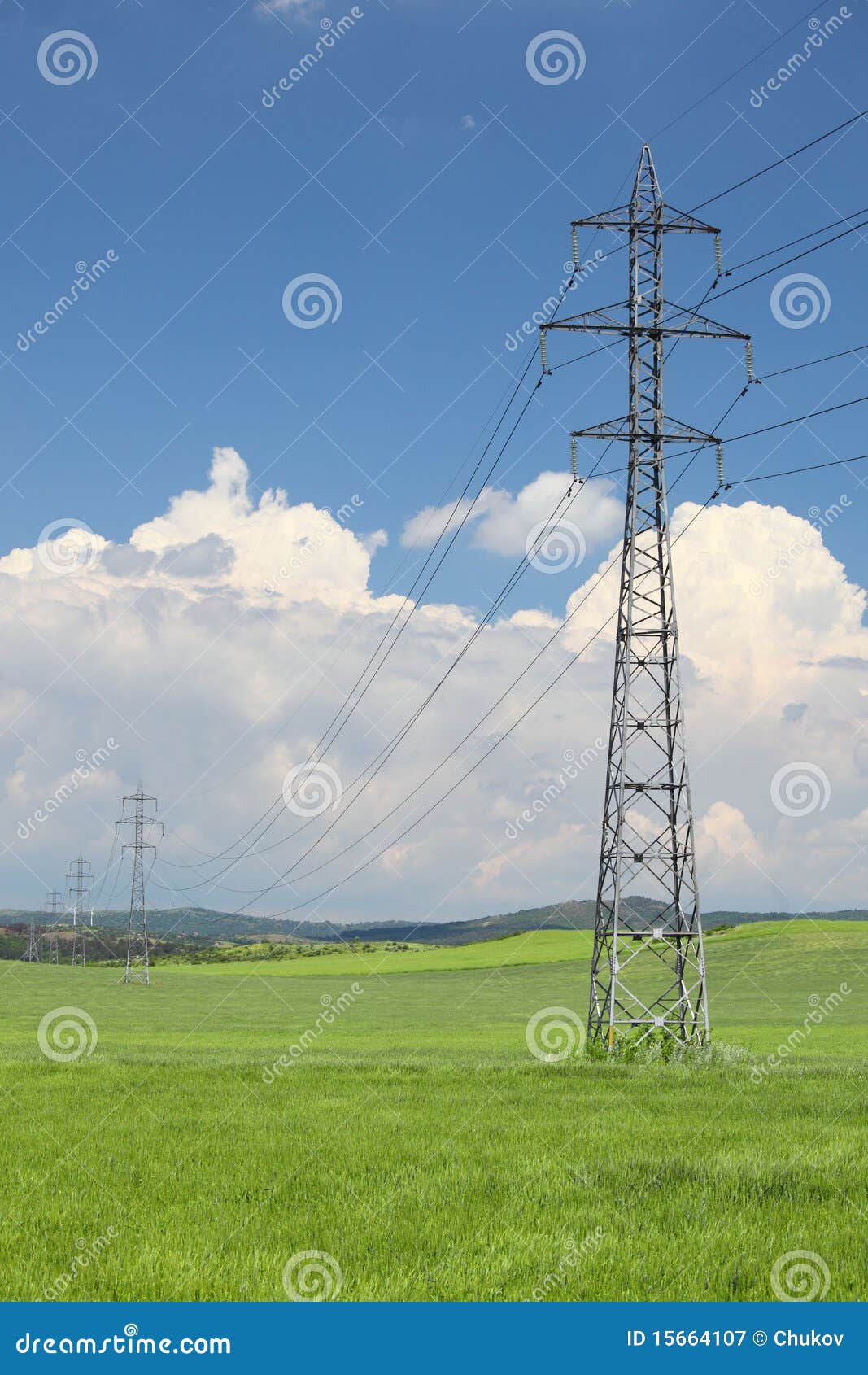 Electrical Net of Poles on a Green Mead Stock Image - Image of network ...