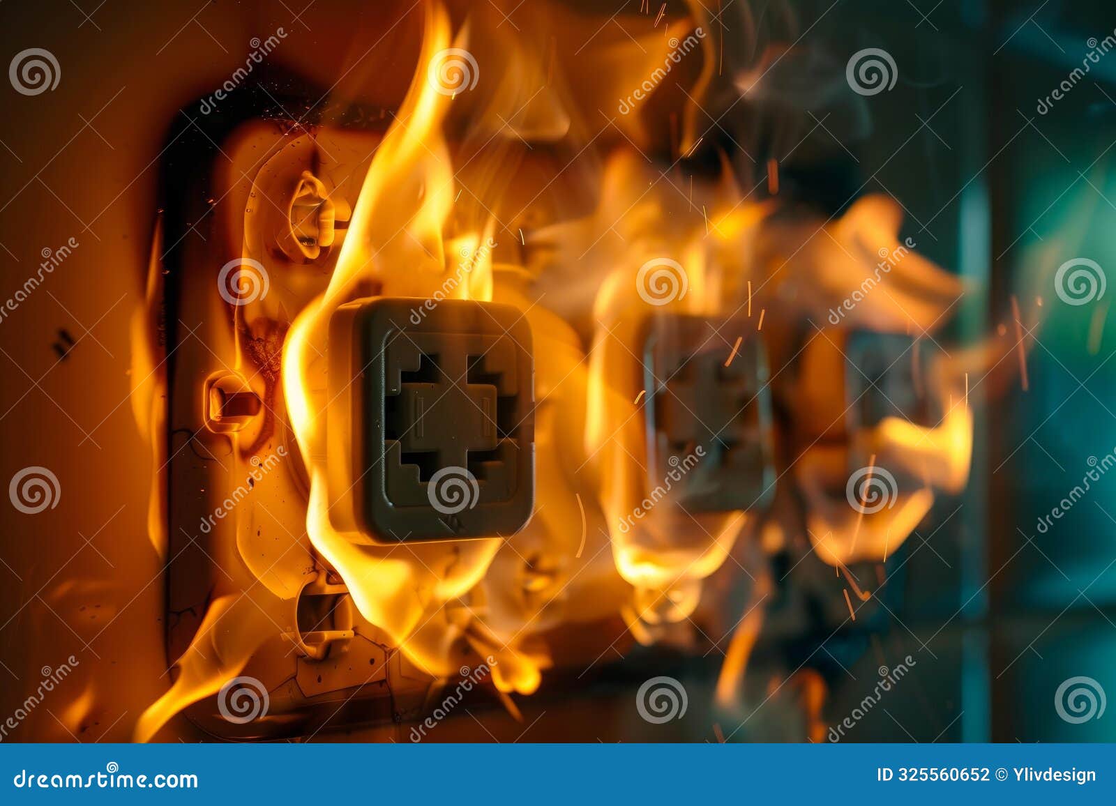 Electrical Outlet Burning with Sparks Flying from Short Circuit Stock ...