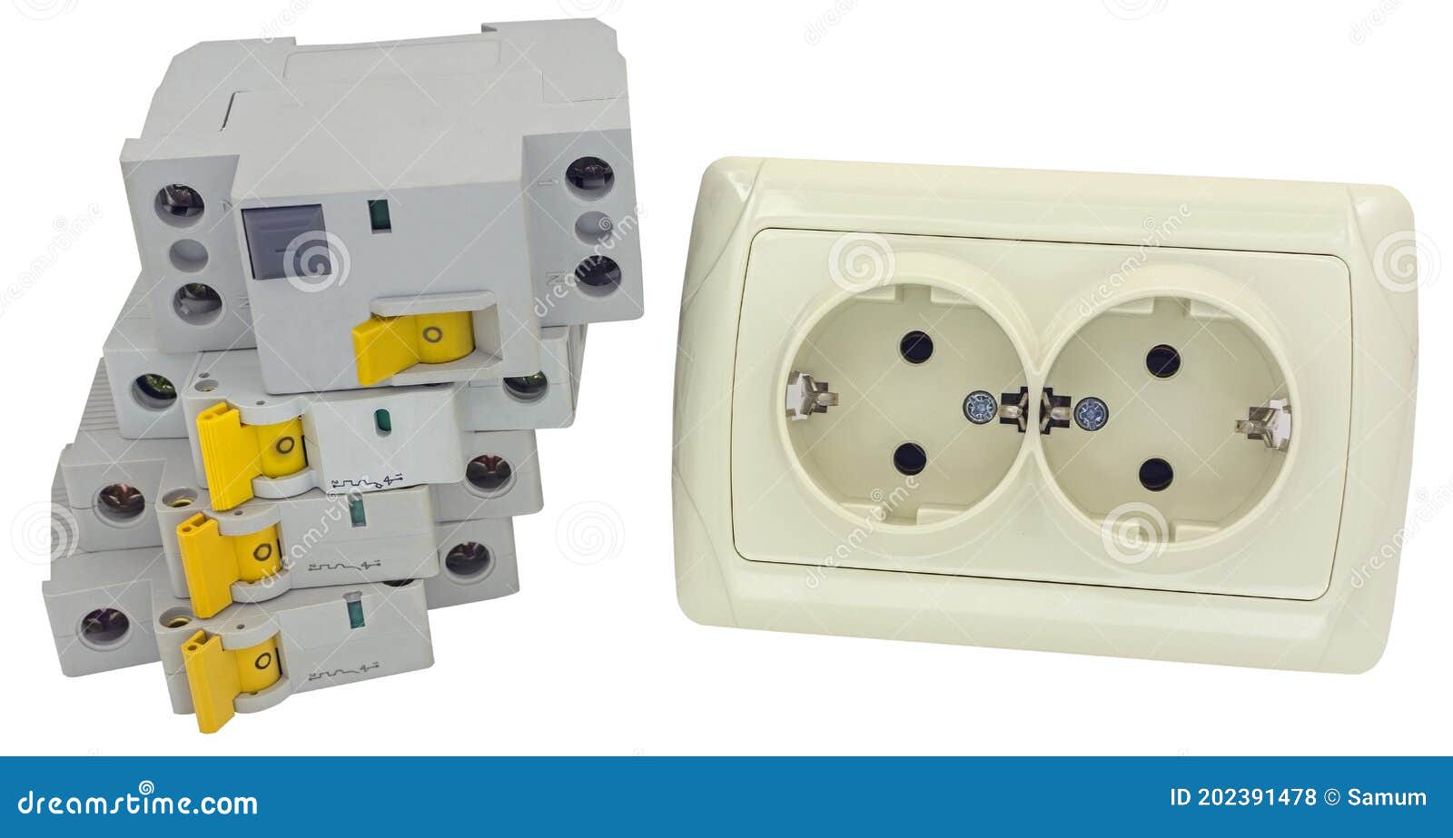 Electrical Outlet and Circuit Breakers on a White Stock Photo - Image ...