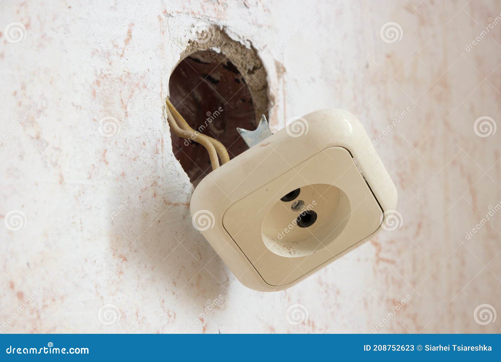 The Electrical Outlet Fell Out of the Wall Stock Image - Image of ...