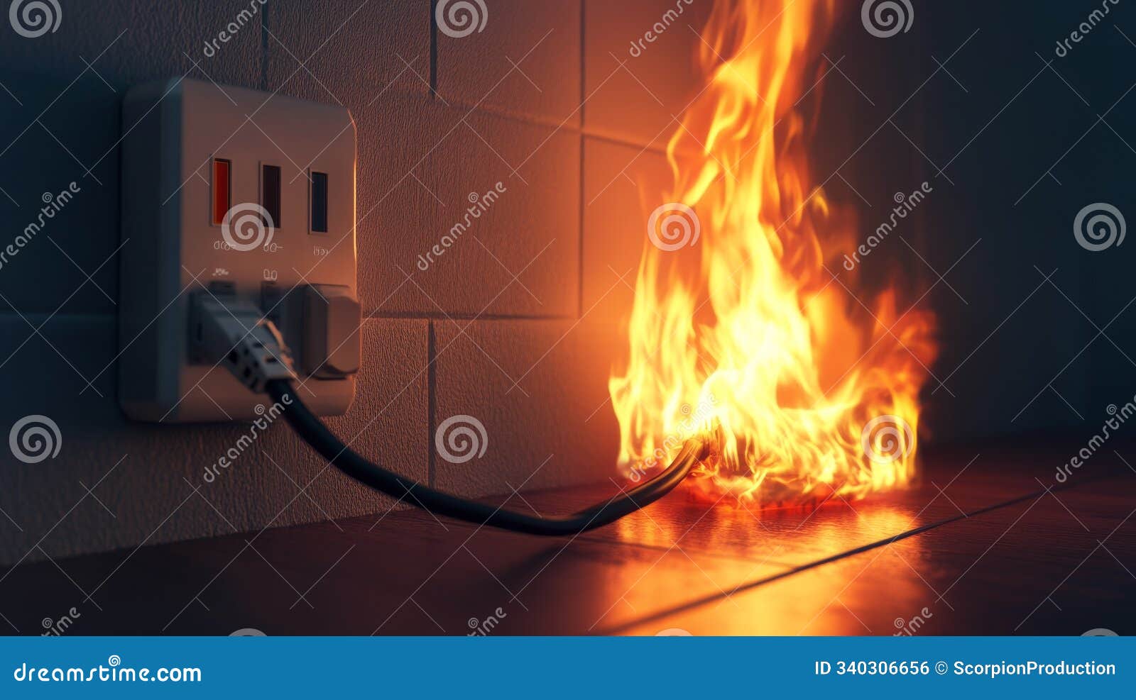 Electrical Outlet on Fire with a Burning Cable Stock Photo - Image of ...