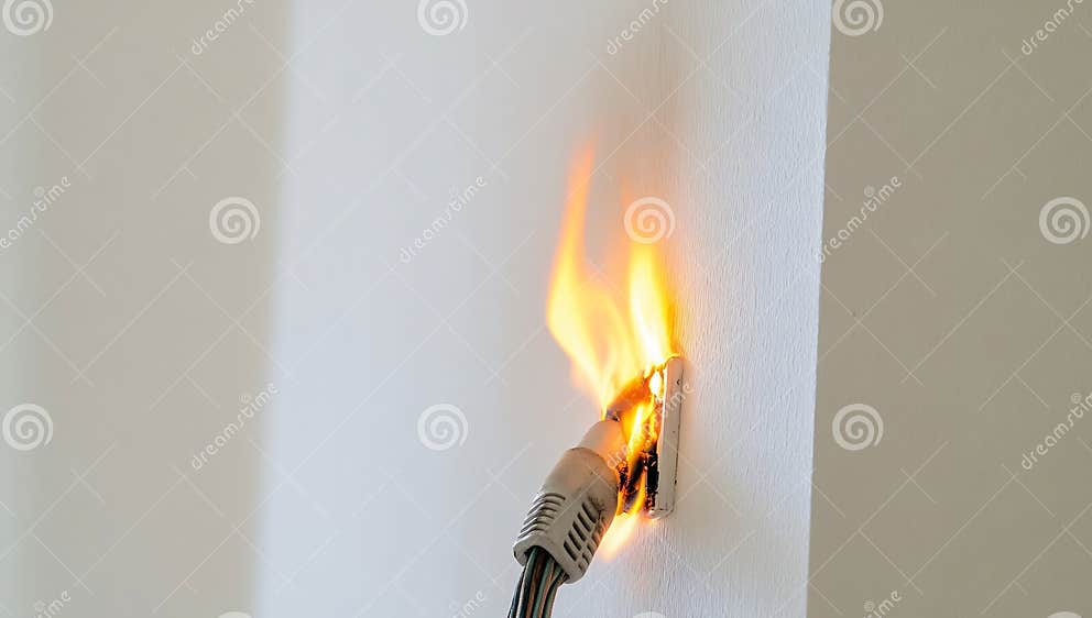 Electrical Outlet Fire Hazard Burning Wires Wall High Quality Image ...