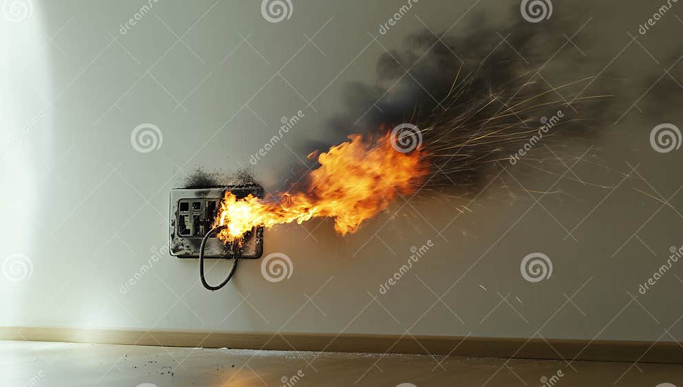 Electrical Outlet Fire Hazard Dramatic Image High Quality Image Stock ...