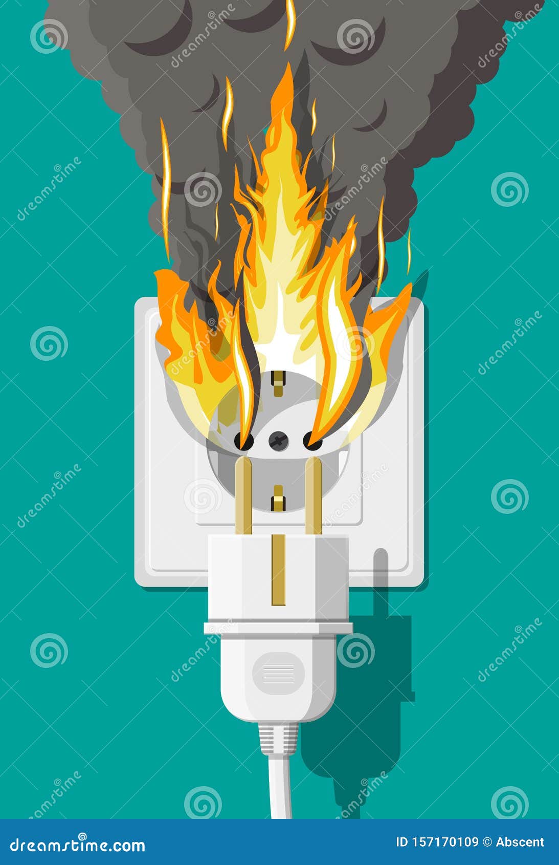 Electrical Outlet on Fire. Overload of Network. Stock Vector ...