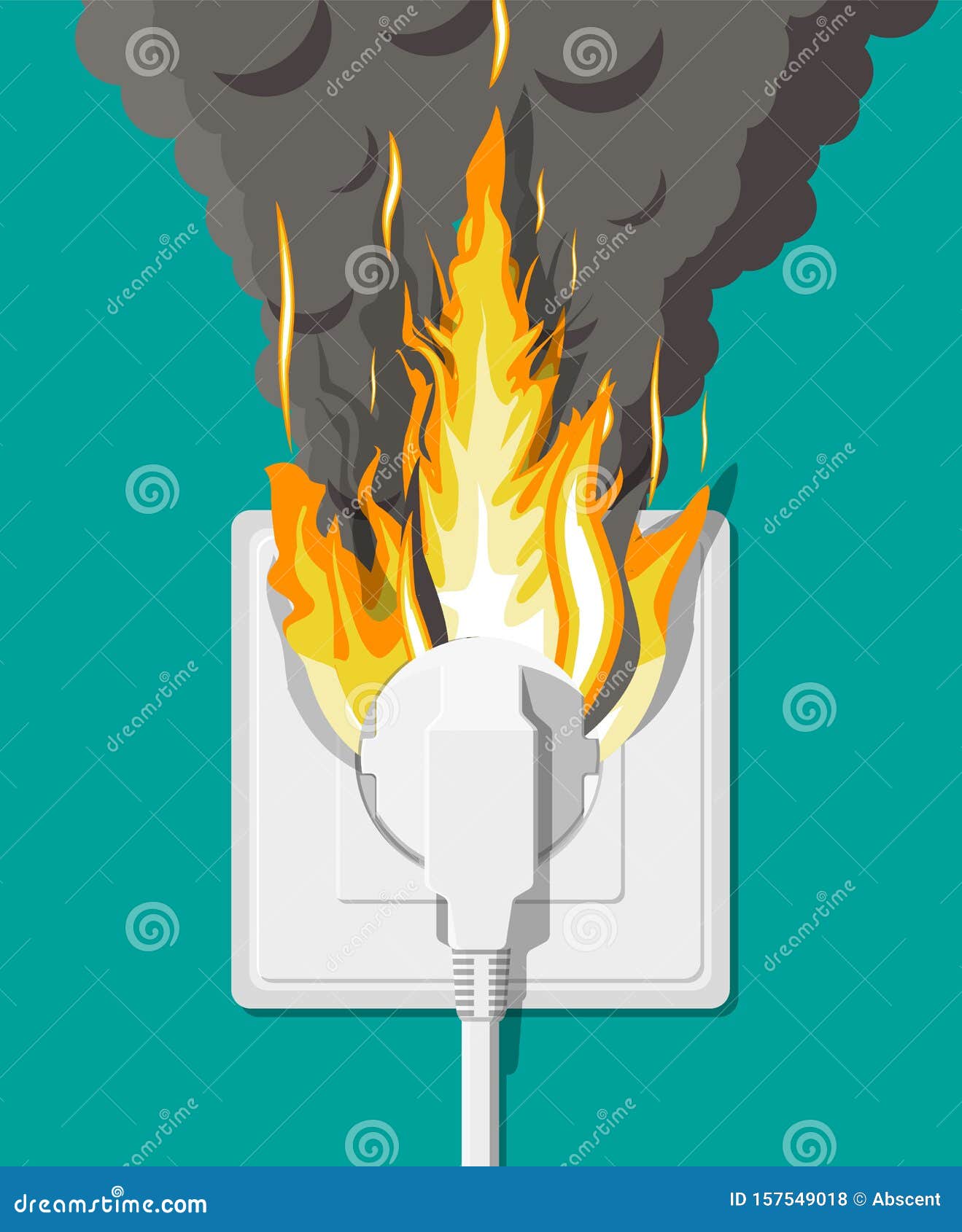Electrical Outlet on Fire. Overload of Network. Stock Vector ...