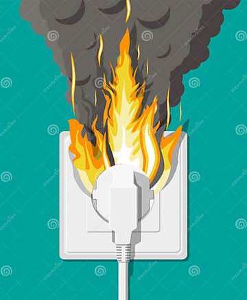 Electrical Outlet on Fire. Overload of Network. Stock Vector ...