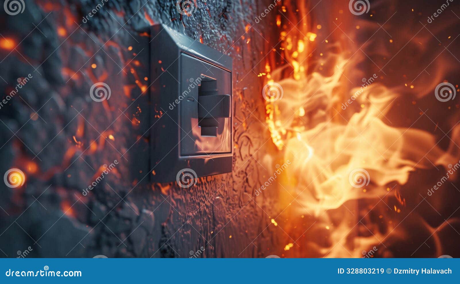 Electrical Outlet on Fire Showcasing a Significant Safety Hazard Stock ...