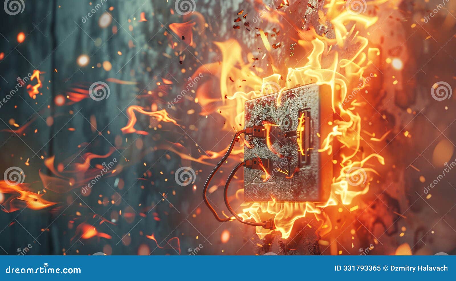 Electrical Outlet on Fire Showcasing a Significant Safety Hazard Stock ...