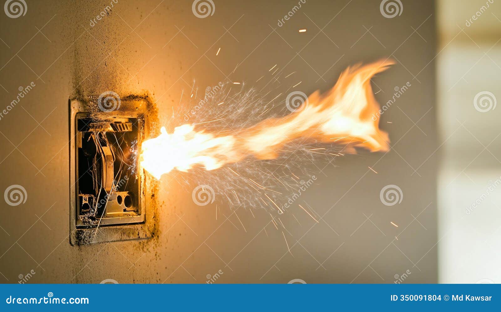 Electrical Outlet Fire Sparks Flames Burning Wall High Quality Image ...