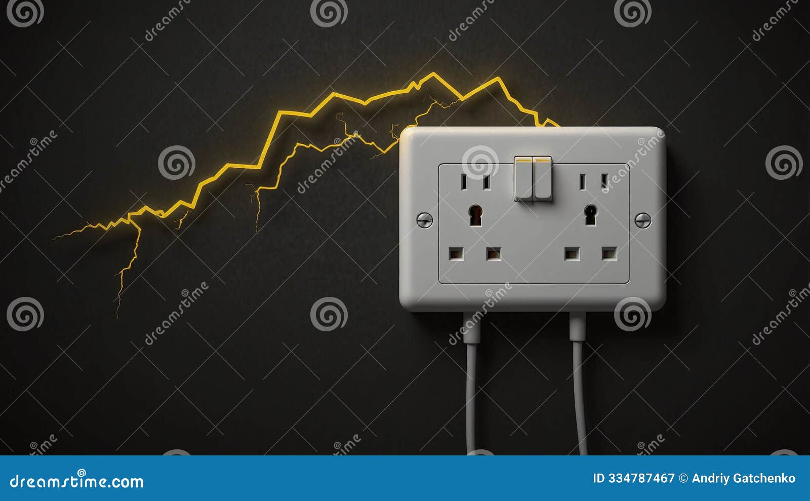 Electrical Outlet with Plug and Yellow Lightning Design on Black ...