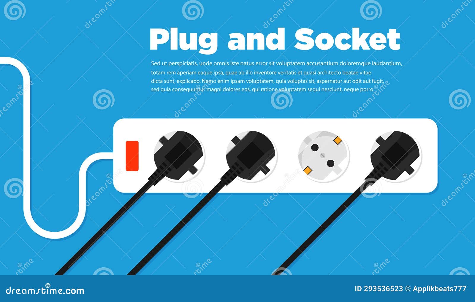 Electrical Outlet and Plugs in Flat Style Icon. Vector Illustration Stock Vector - Illustration ...