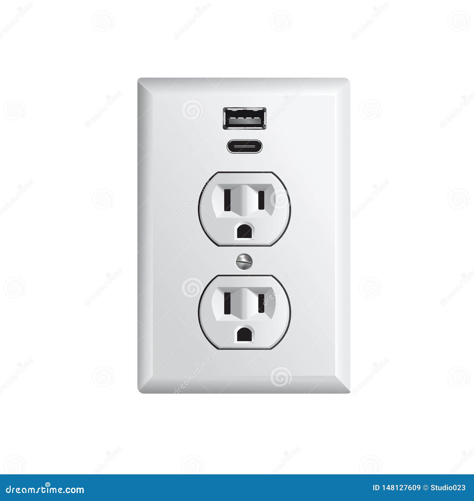 Electrical Power Socket with USB and USB Type C Stock Vector ...