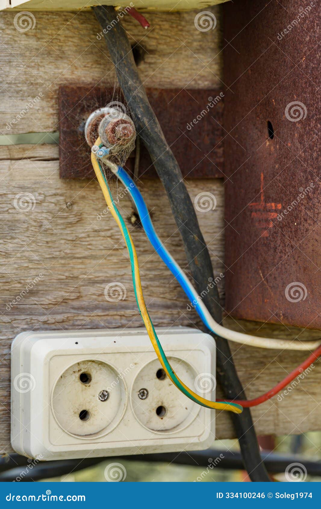Electrical Outlet and Wires on Old Industrial Equipment Stock Photo ...