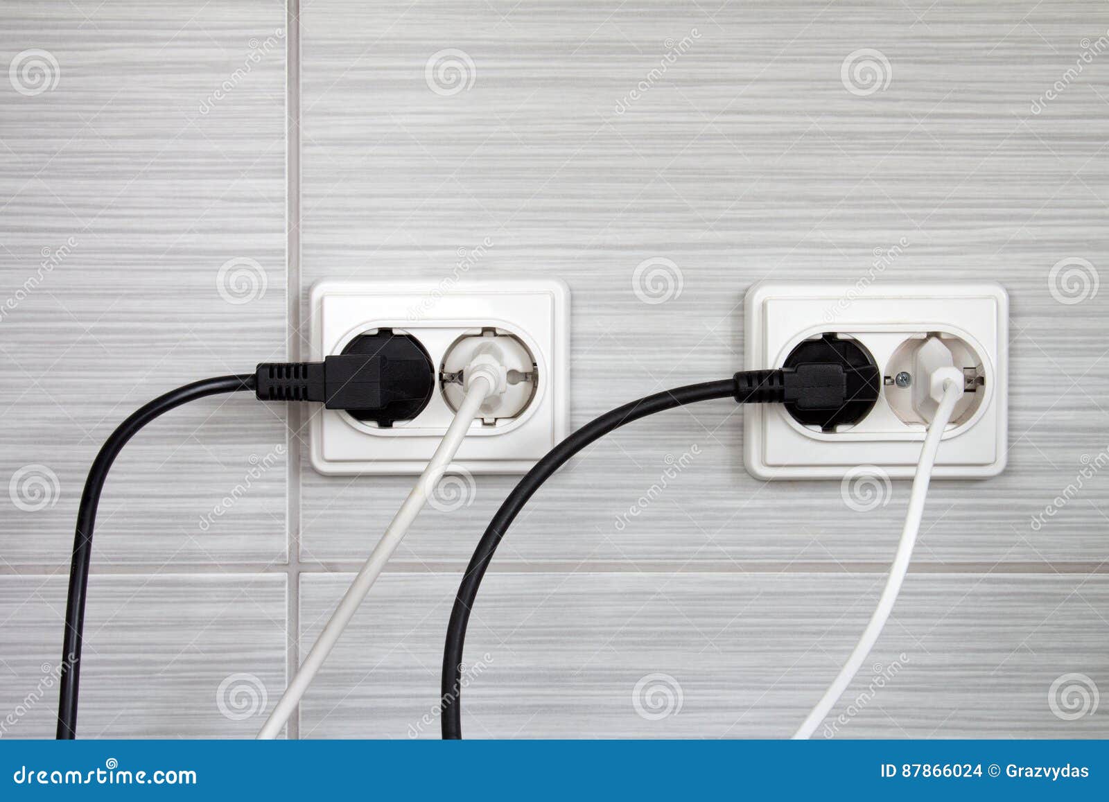 Electrical Outlets with Cables Plugged Stock Photo - Image of domestic ...