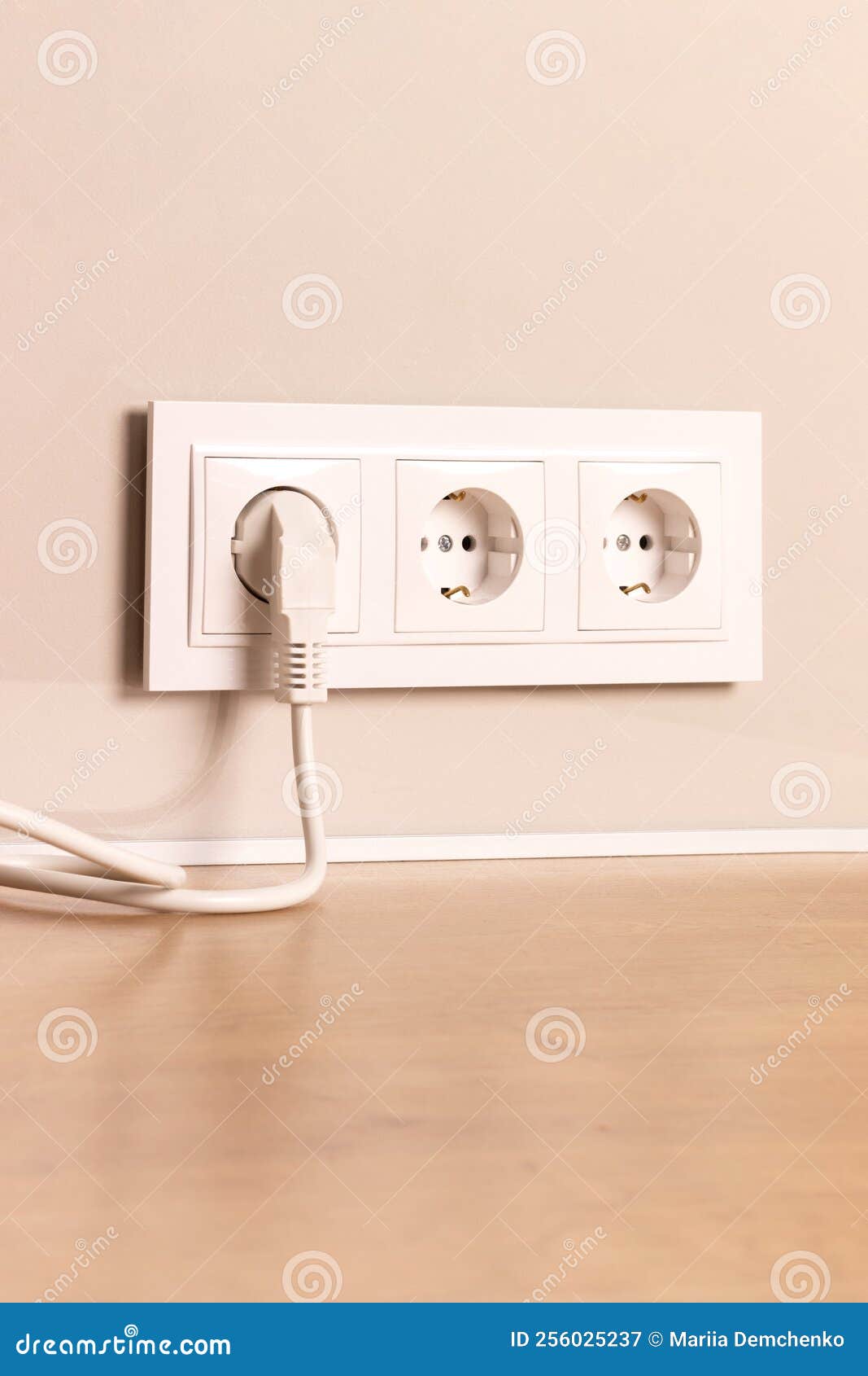 Electrical Outlets with Plug on Beige Wall Stock Image - Image of wall ...