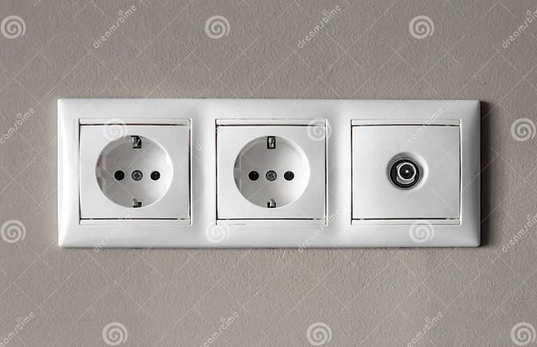 Electrical Outlets, a Set of Three White Empty Electrical Sockets for ...