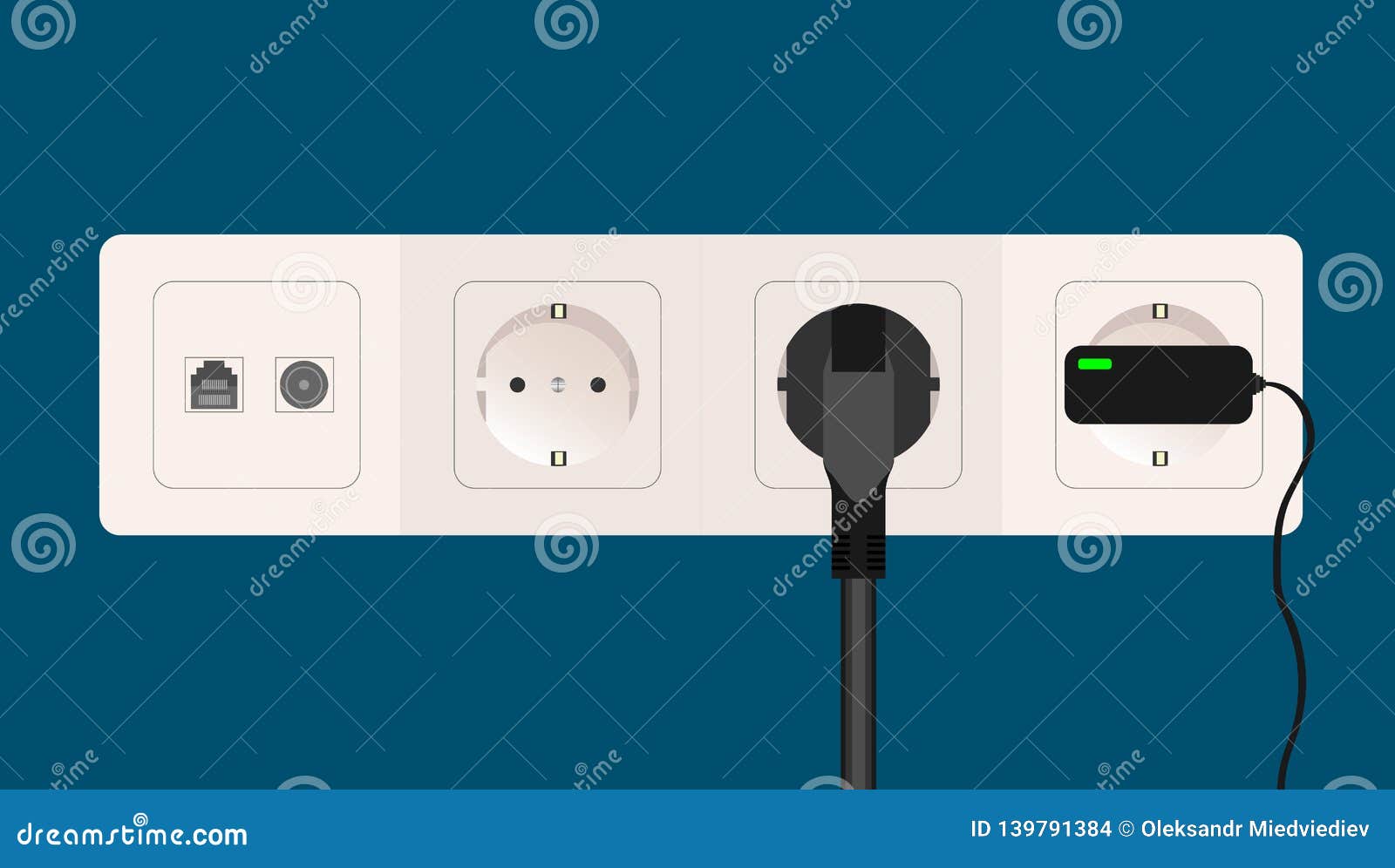 Electrical Outlets and Sockets for Television and the Internet. Vector ...