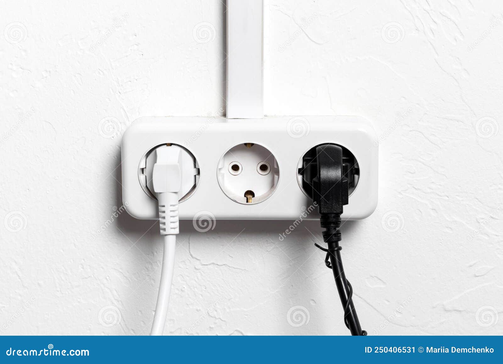 Electrical Outlets with Two Plugs on White Wall Stock Image - Image of ...