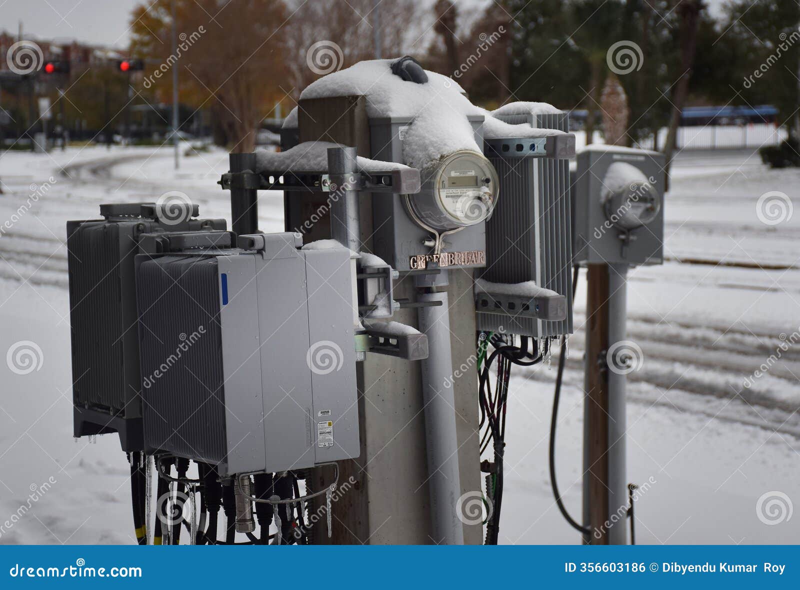 Electrical Panel Along with Electric Meter Covered in Snow Stock Photo ...