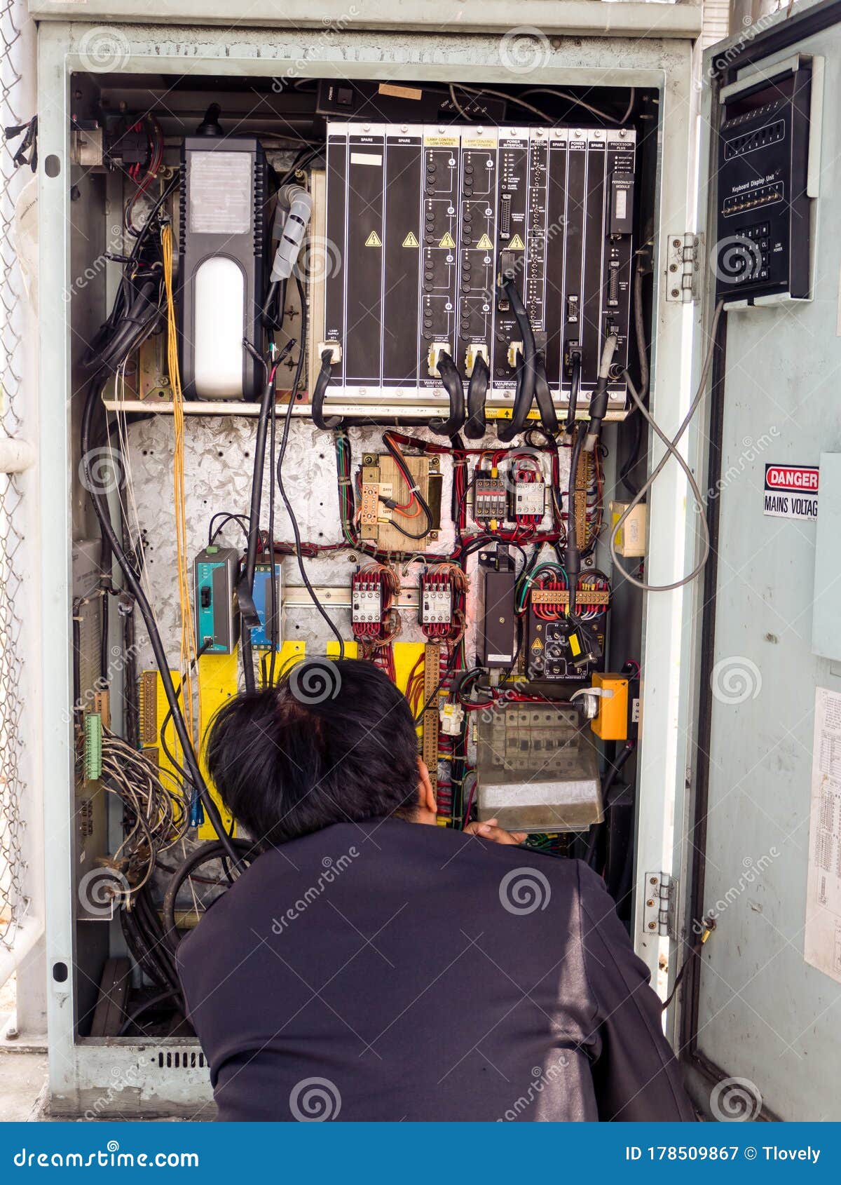Electrical Panel at a Assembly Line Factory. Controls and Switches ...