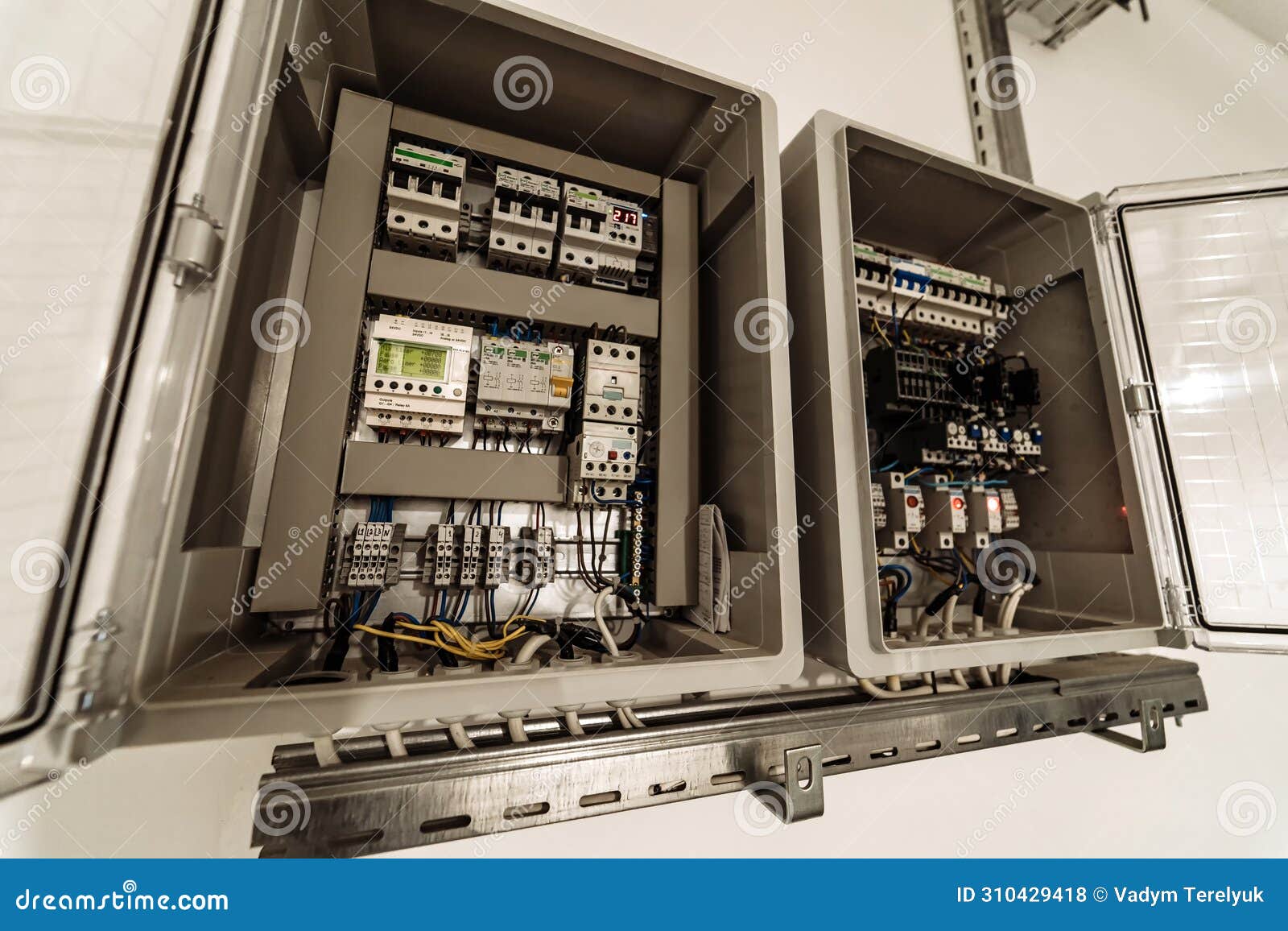 Electrical Panel at a Assembly Line Factory. Controls and Switches ...